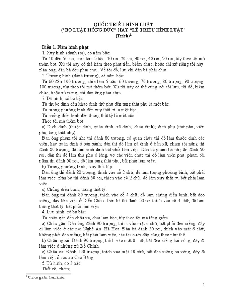 Bo Quoc Trieu Hinh Luat (Trich) | PDF