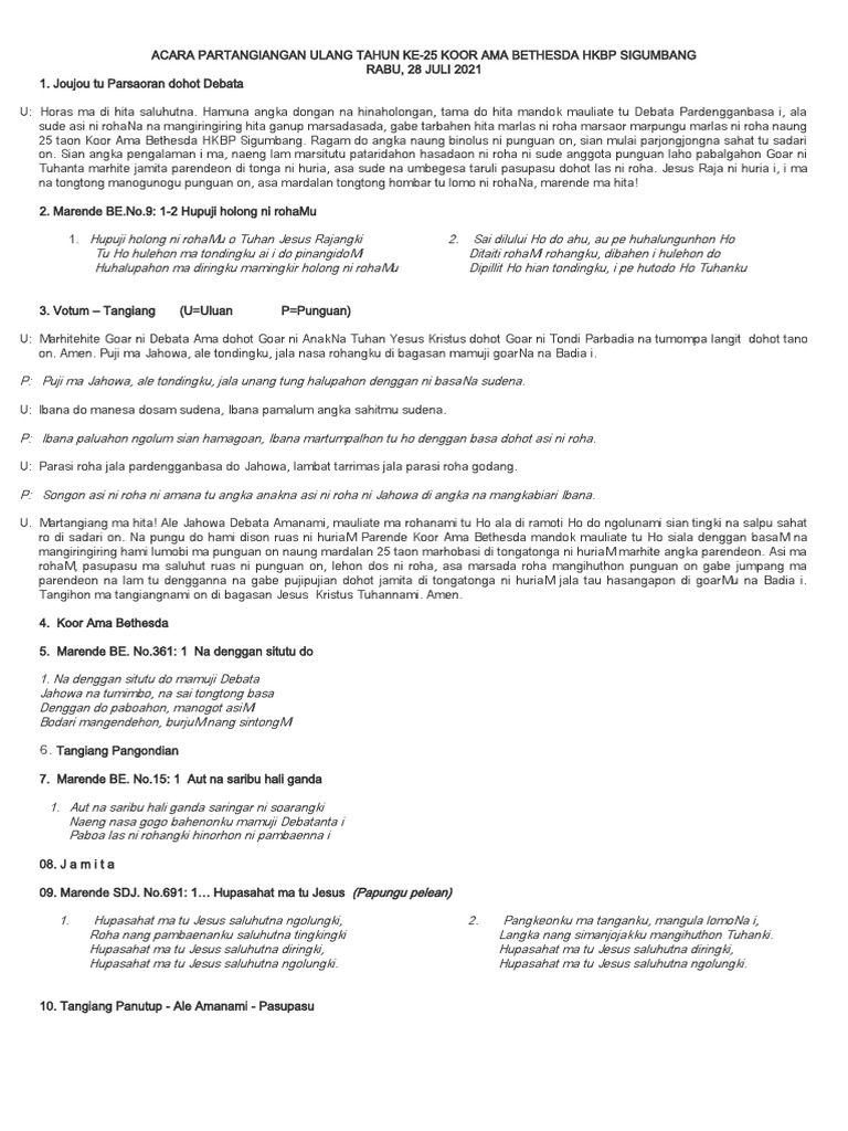 Acara Koor Ama Bethesda 2021 | PDF | Seni & Disiplin Bahasa | Kajian Bahasa Asing