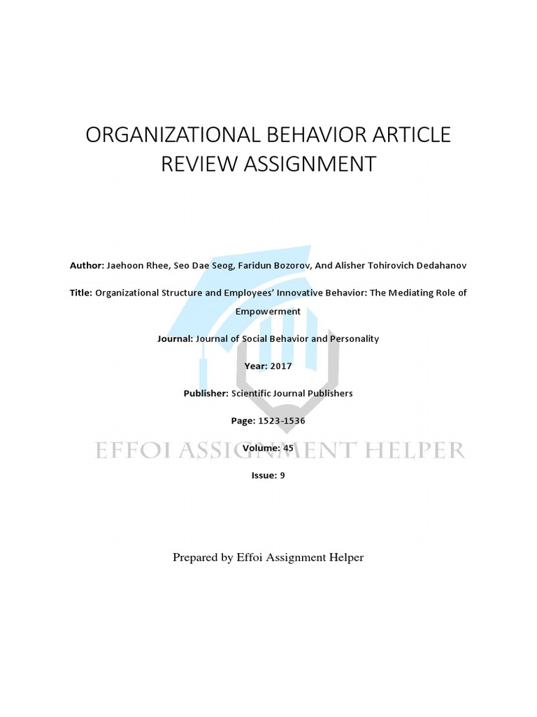 Organizational Behavior Article Review Assignment | PDF