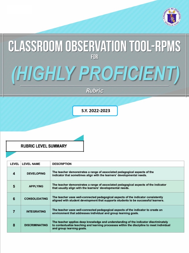 Appendix C 05 Highly Proficient COT RPMS SY 2022 2023 RUBRICS | PDF ...