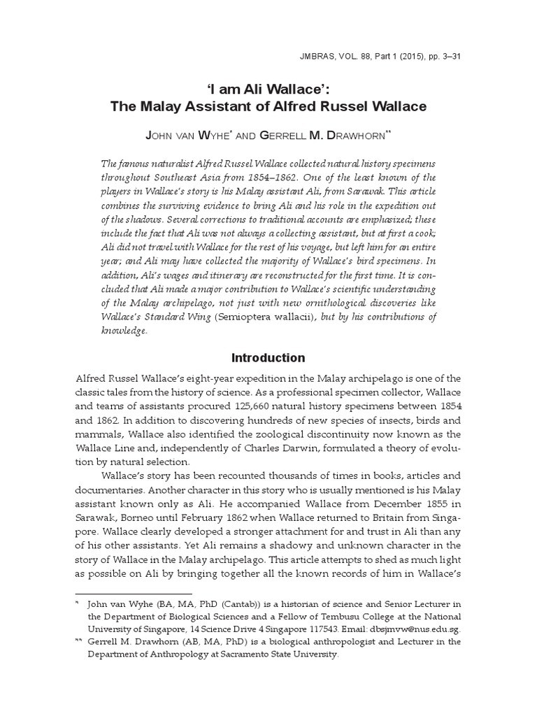2015, John Van Wyhe, I Am Ali Wallace | PDF | Alfred Russel Wallace | Natural History