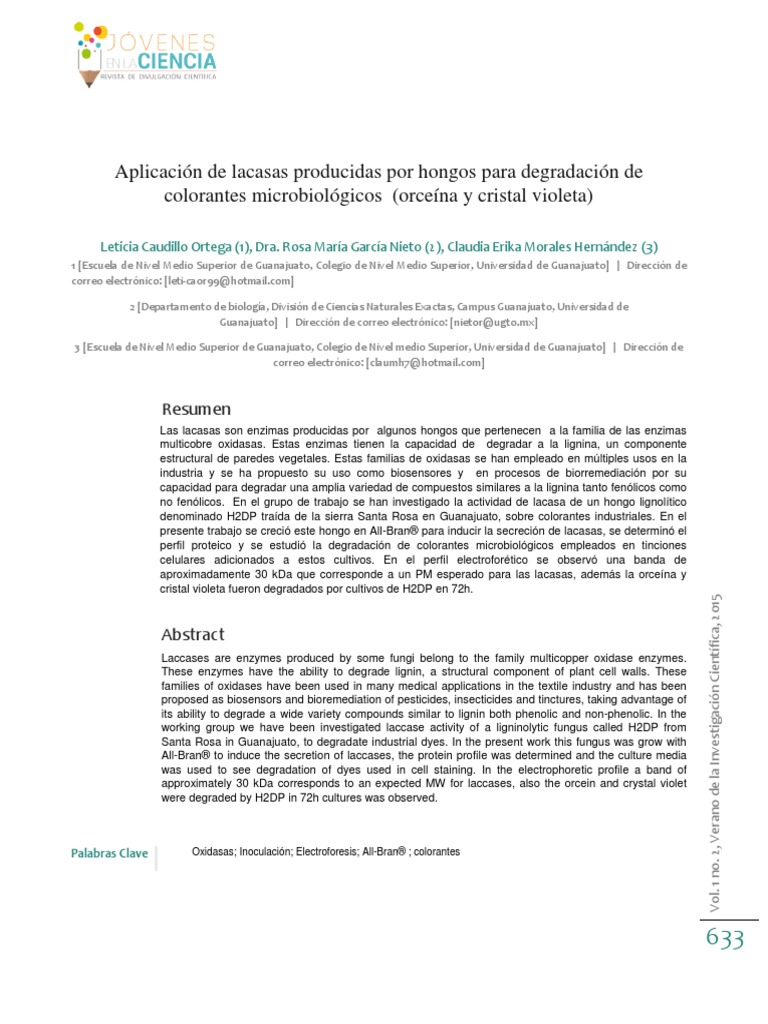 Aplicación de Lacasas Producidas Por Hongos para Degradación de ...