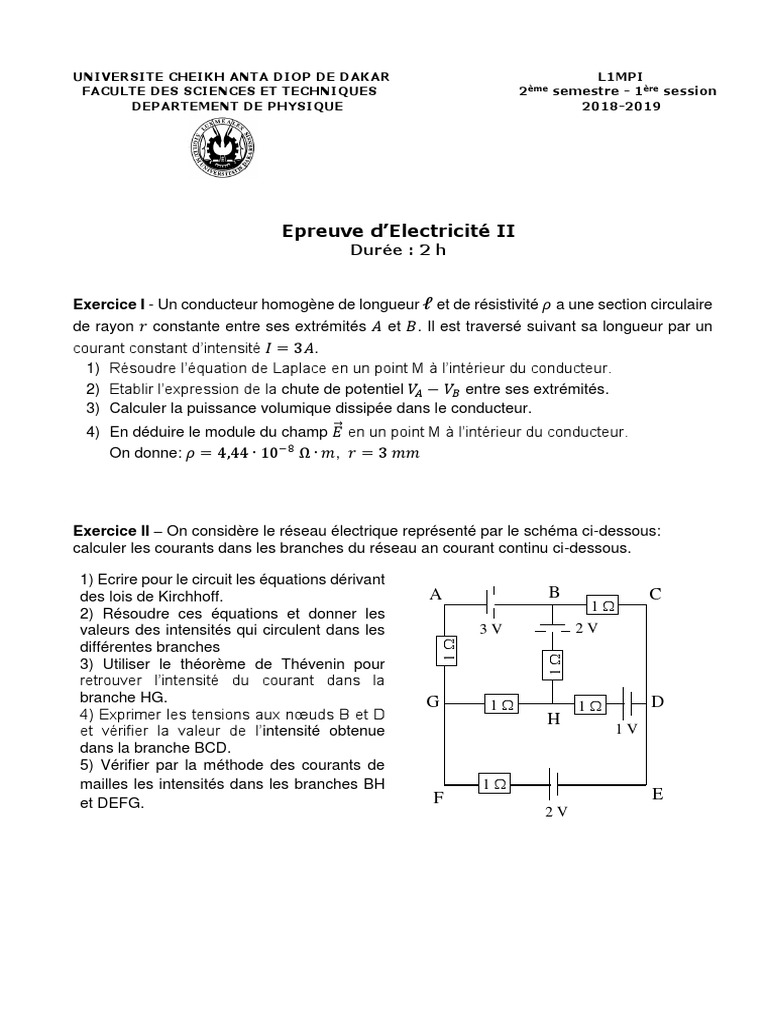 Examen_Electricite_Sem2_Norm-L1MPI_2018-2019 | PDF