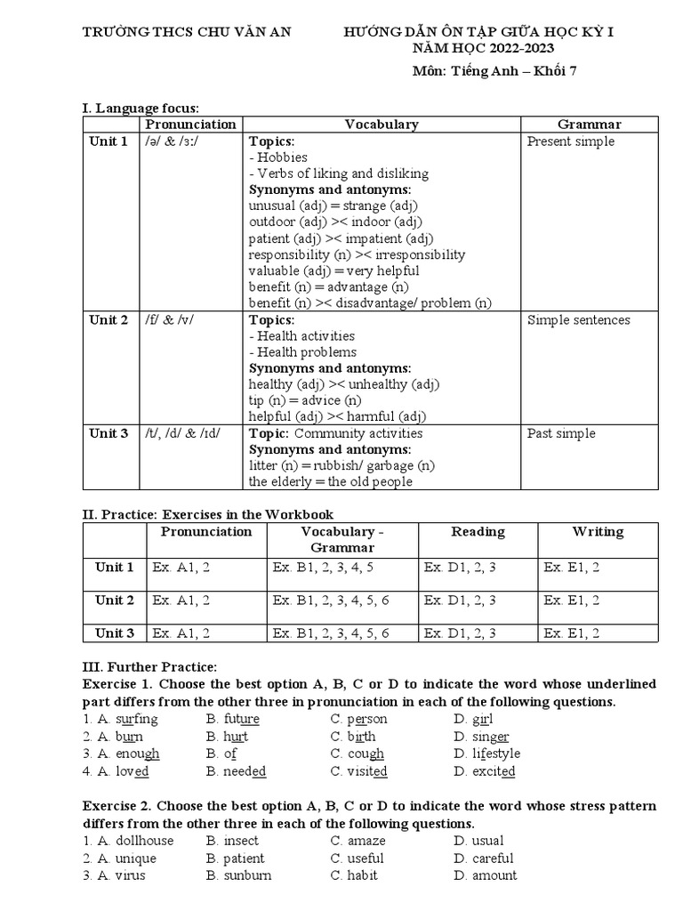 Anh 7 - HDOT GK I - 2022.2023 | PDF