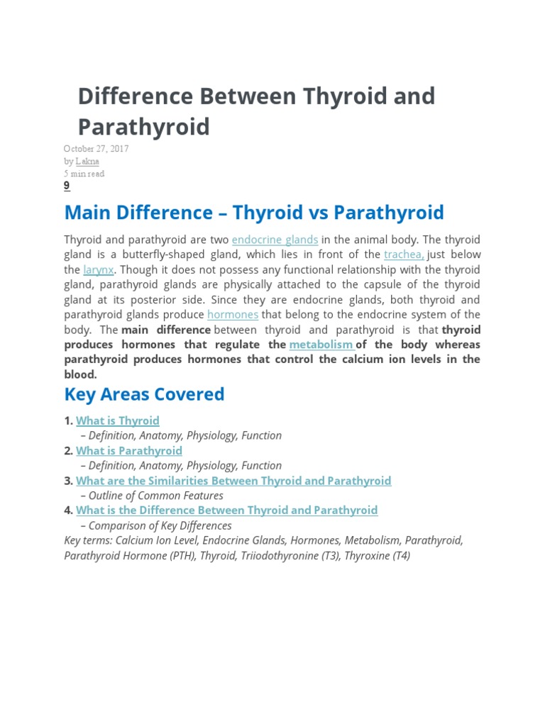 Difference Between Thyroid and Parathyroid | PDF