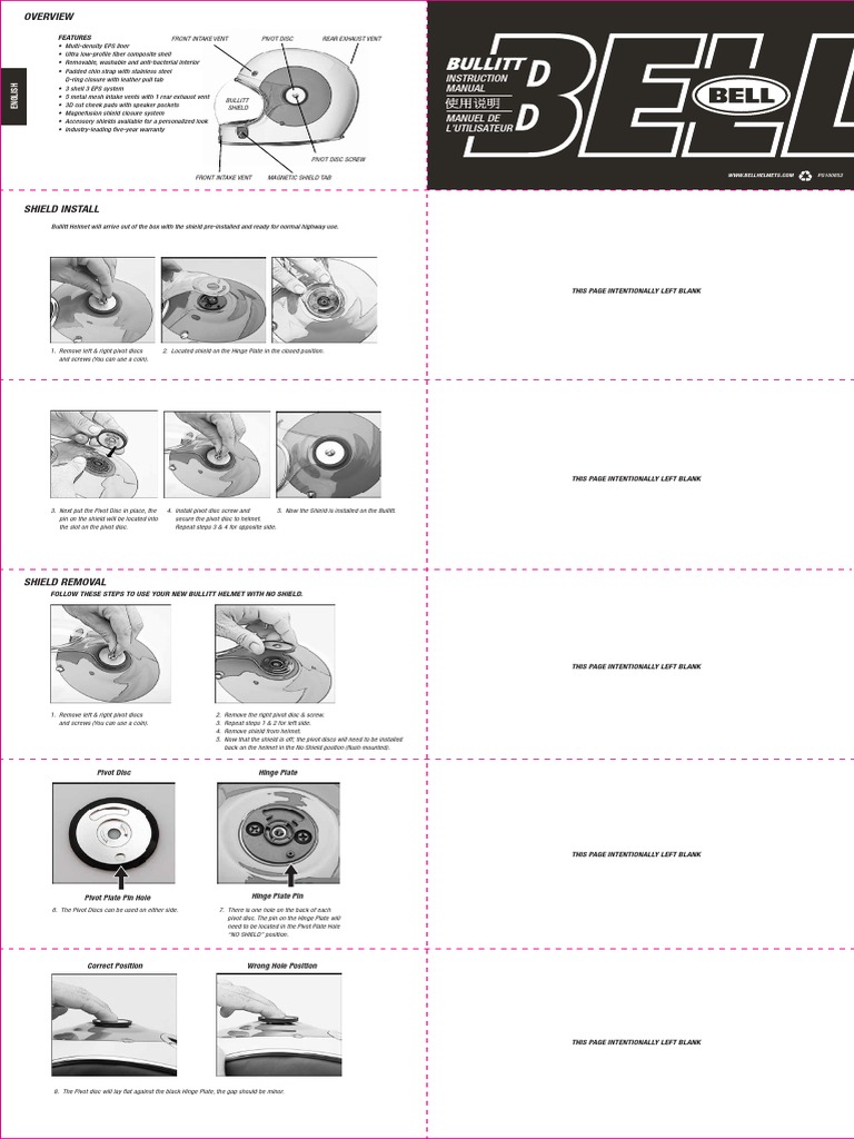Bell Helmets Bullitt Instructional Manual Supplement PS100852 FR en | PDF