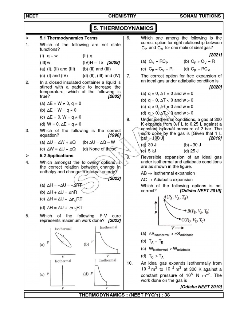 NEET Thermodynamics PYQs Compilation | PDF | Entropy | Heat
