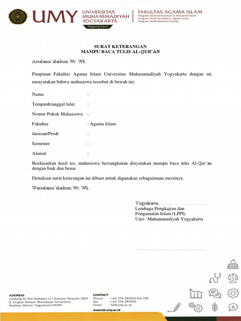 Surat Keterangan Mampu Membaca Al Quran | PDF