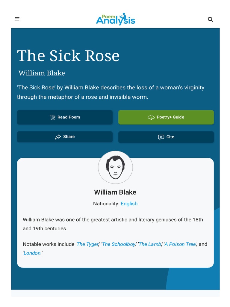 Analysis of Blake's The Sick Rose | PDF | Metre (Poetry) | Poetry