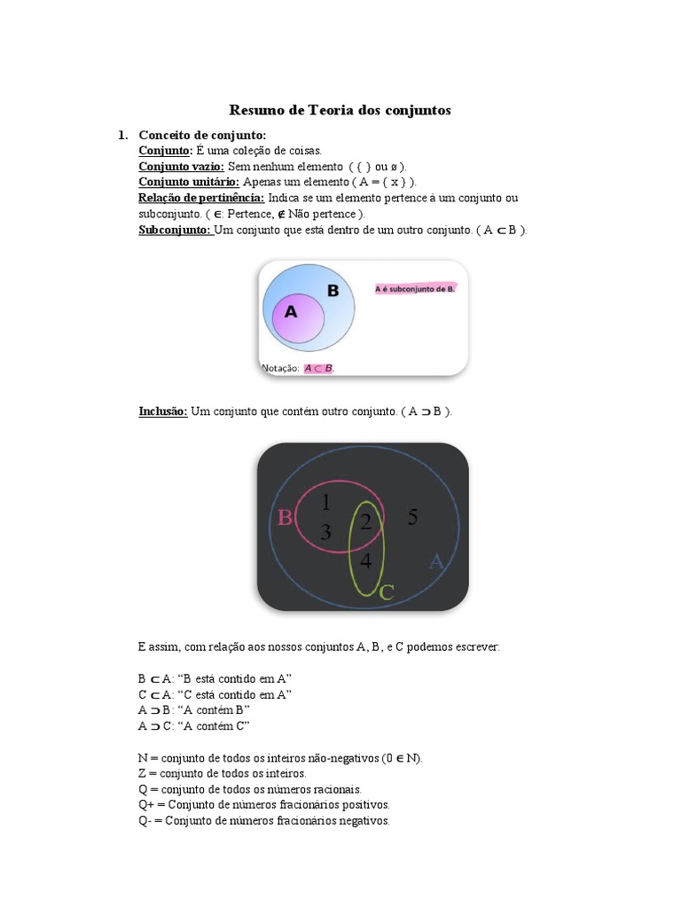 Resumo de Teoria Dos Conjuntos | PDF | Conjunto (Matemática) | Número real