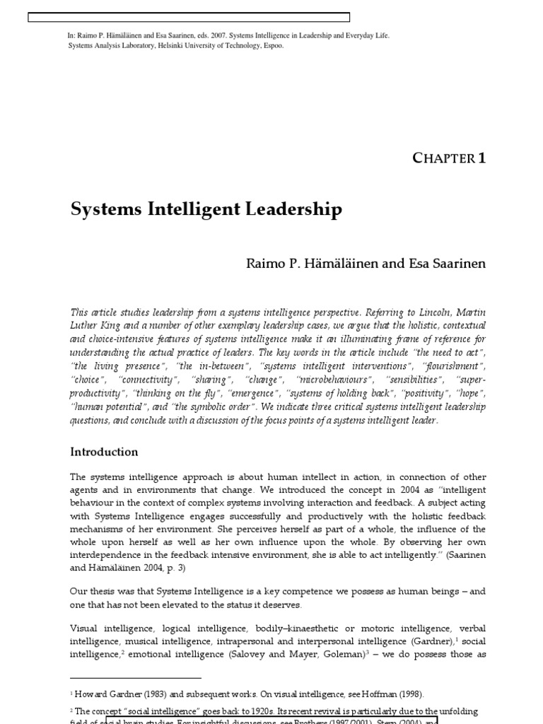 Systems Intelligent Leadership | PDF | Intelligence | Leadership