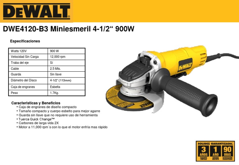 Ficha Tecnica Pulidora Dewalt DWE4120 | PDF | Hogar, jardinería y bricolaje