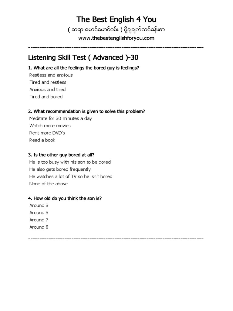 Listening Skill Test (Advanced) - 30 | PDF