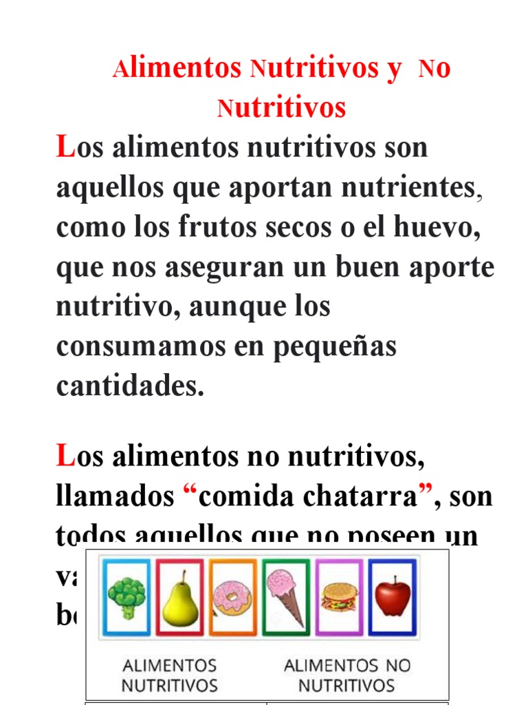 Alimentos Nutritivos y No Nutritivos | PDF