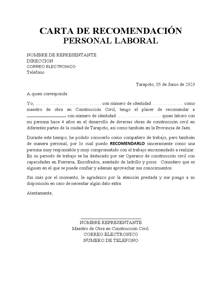 Carta De Recomendación Pdf