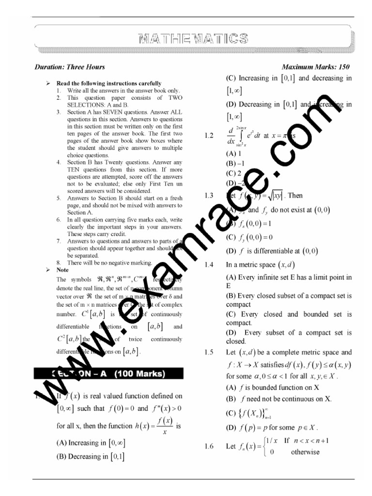 GATE Mathematics 1998 | PDF