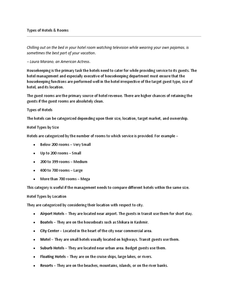 Types of Hotels and Rooms Explained | PDF | Law | Home & Garden