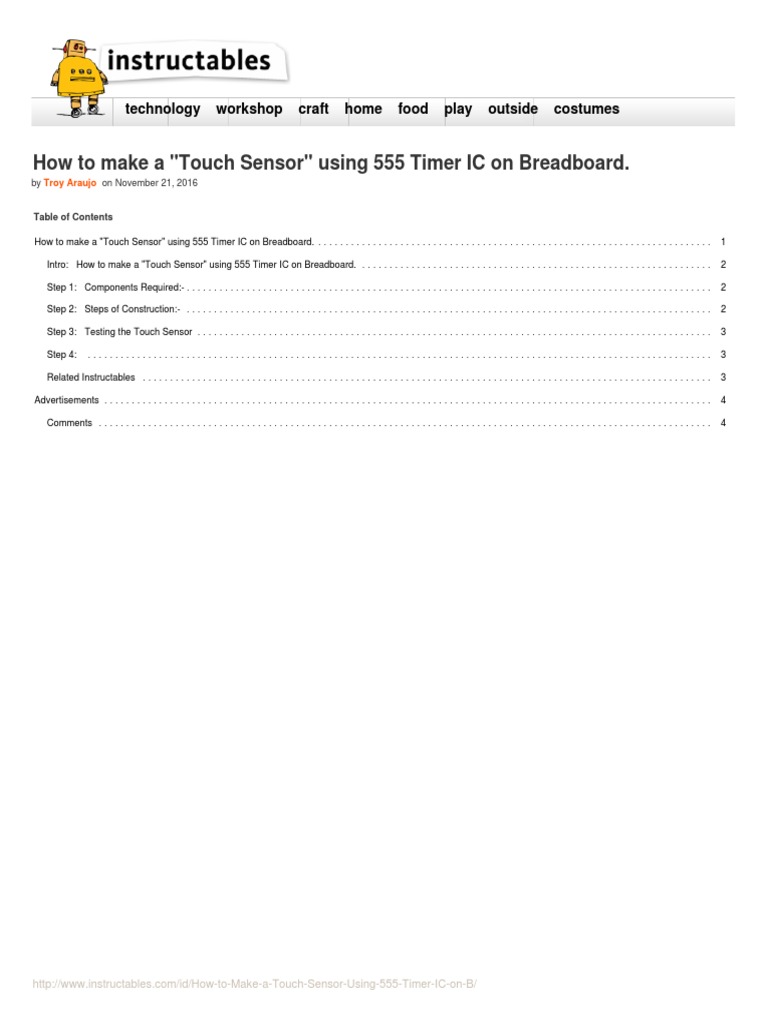 How To Make A Touch Sensor Using 555 Timer IC On B | PDF | Computers