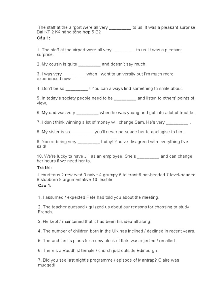 Bài KT 2 K Năng T NG Hơp 5 B2 | PDF