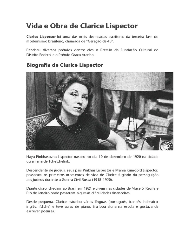 Vida e Obra de Clarice Lispector | PDF | Poesia