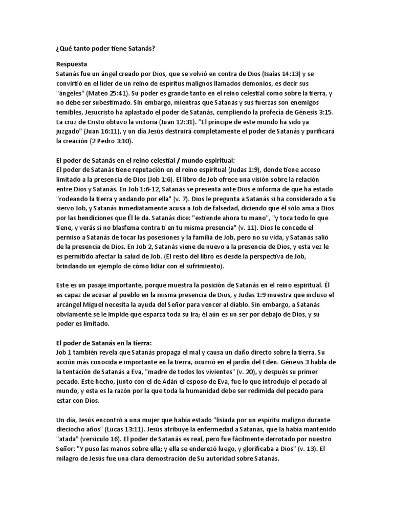 Qué Tanto Poder Tiene Satanás | PDF | Satán | Víspera