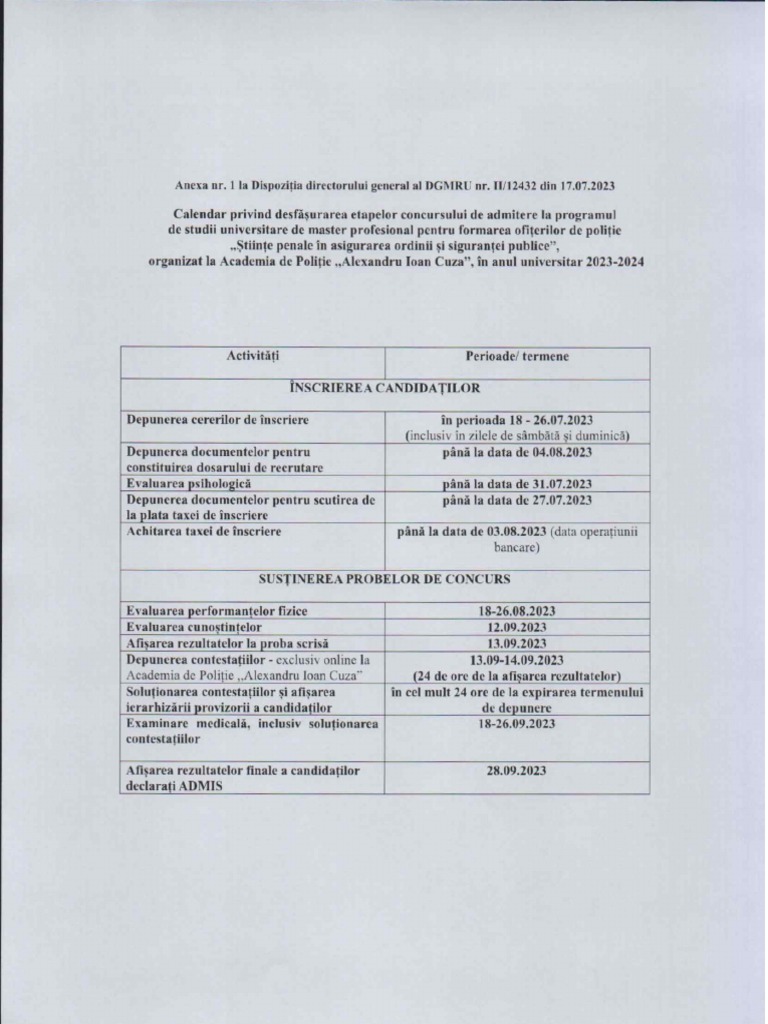 Anexa NR 1 Calendar Probe | PDF