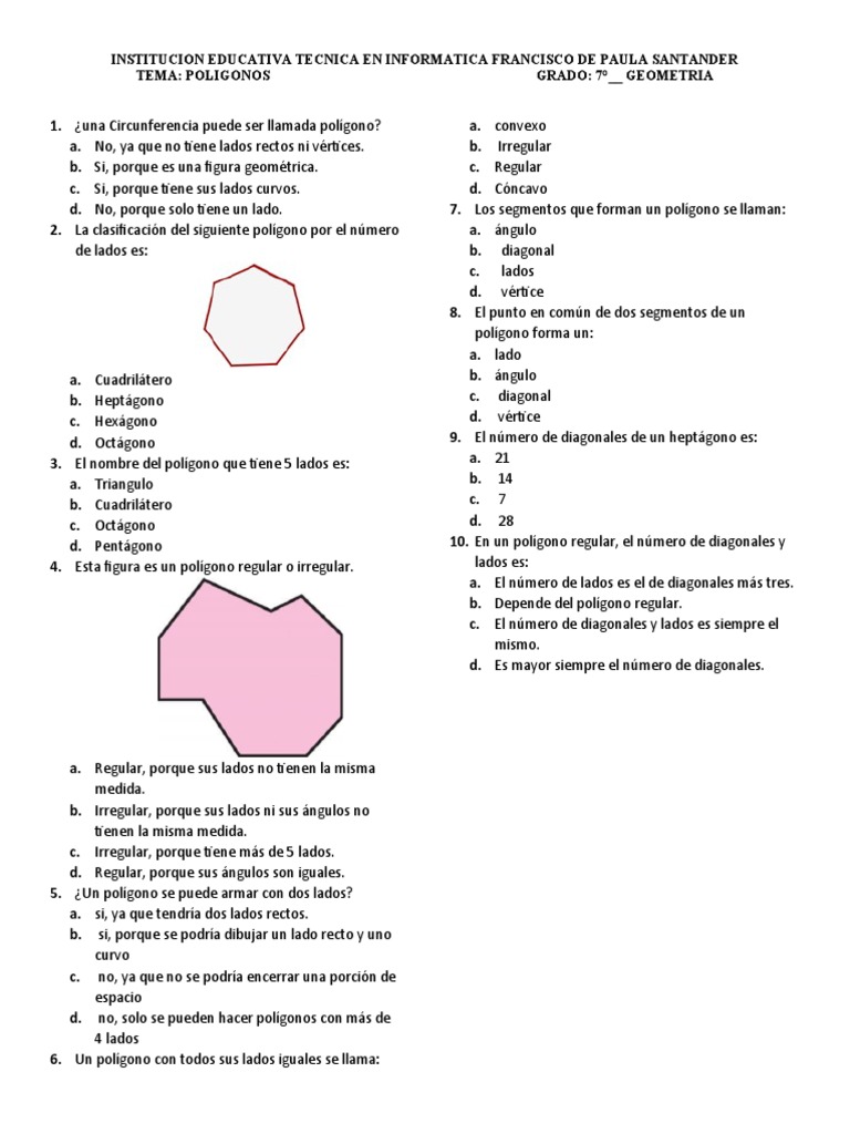 Examen Poligonos | PDF | Matemática Elemental | Politopos