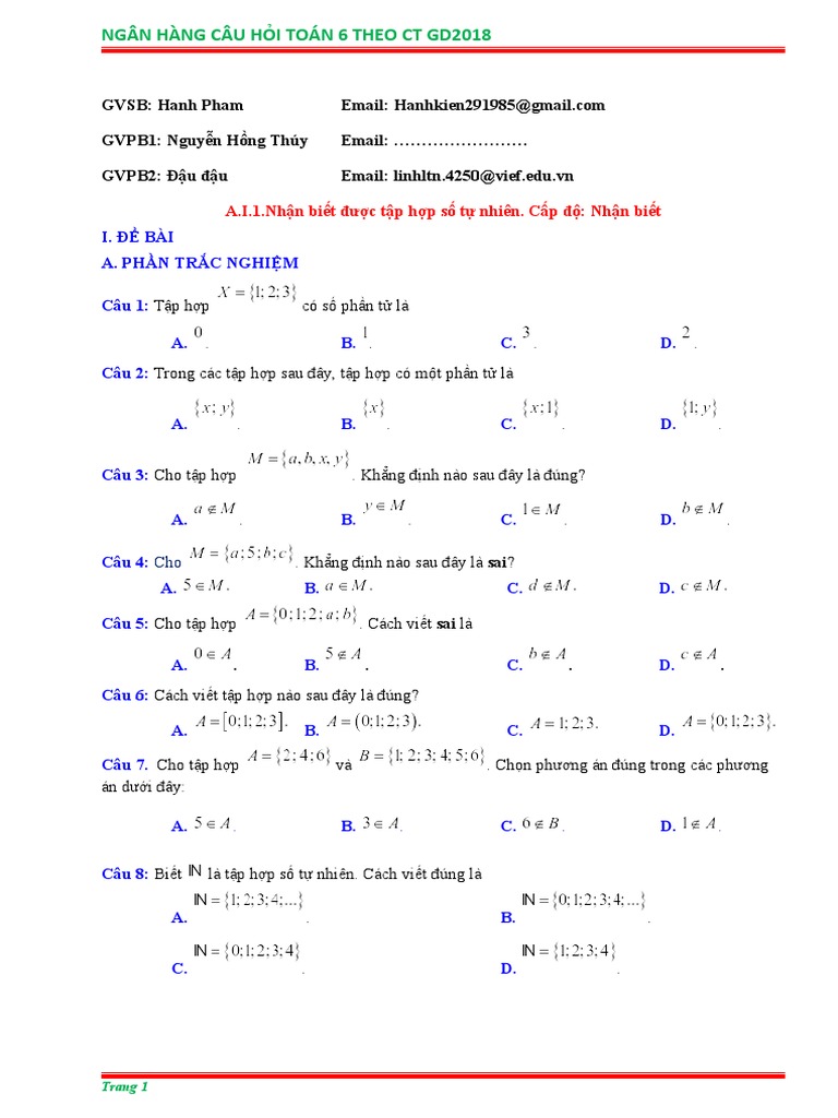 NHCH Toan6 1 Nhan Biet Duoc Tap Hop So Tu Nhien | PDF