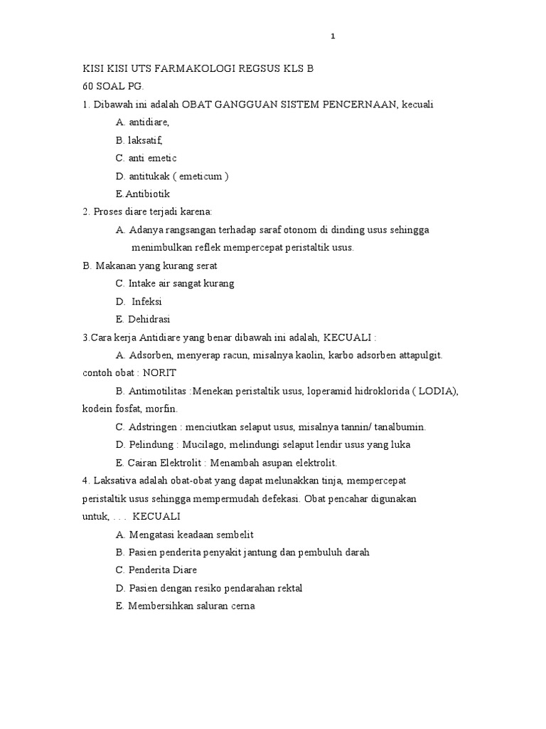 Kisi Kisi Uts Farmakologi | PDF