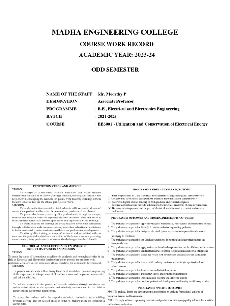 Course work Record EEGUC | PDF