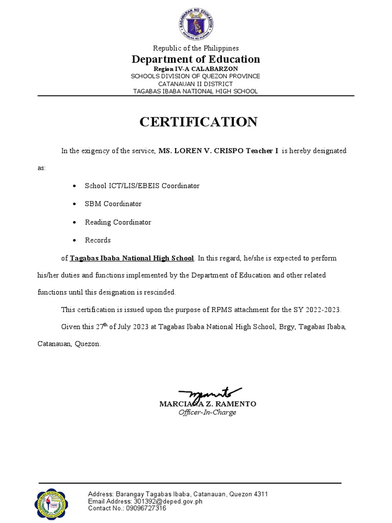 Cert Coordinatorship Pdf