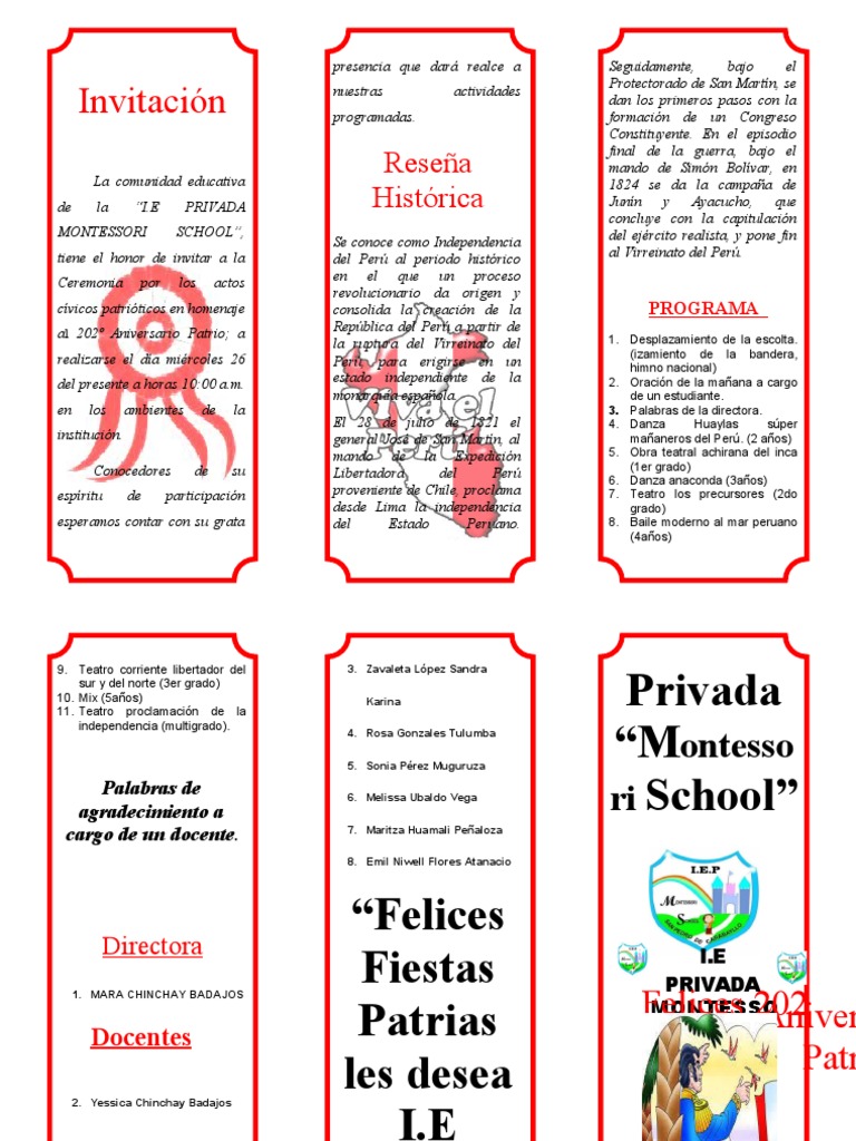 Triptico de Fiestas Patrias Montessori School | Descargar gratis PDF ...