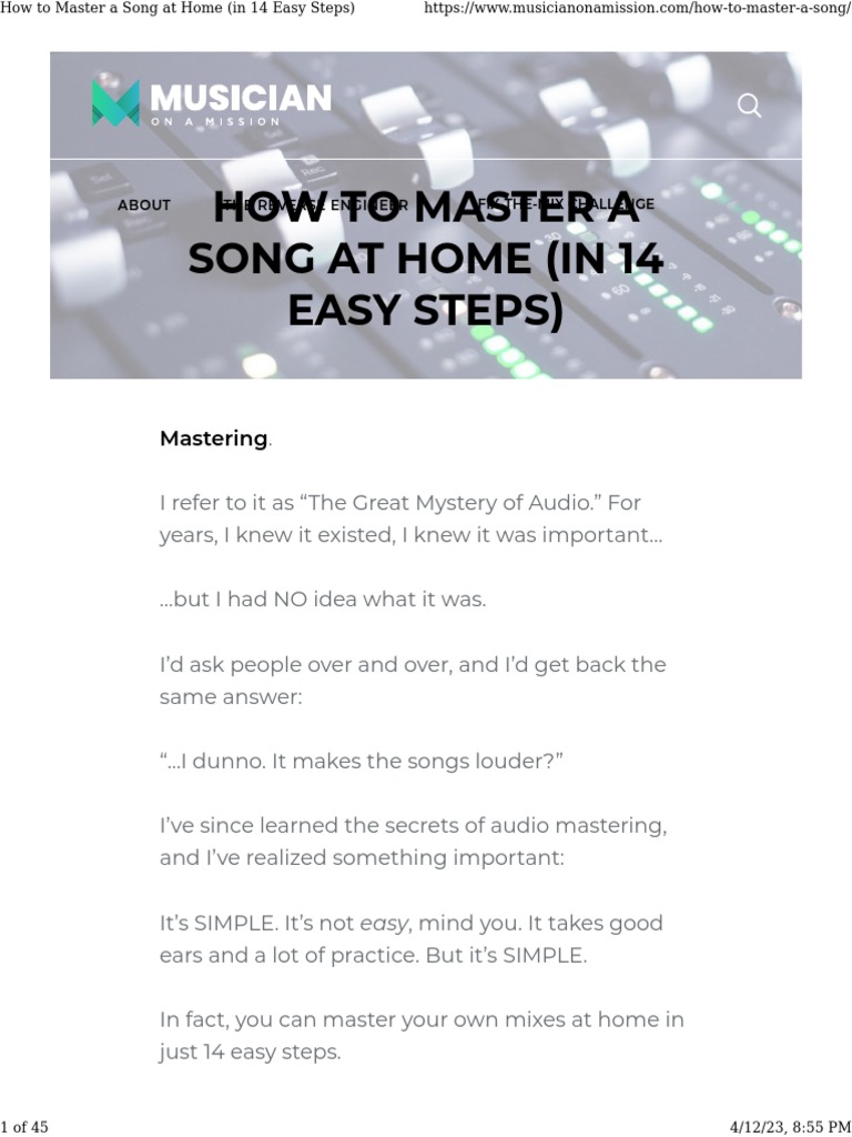 How To Master A Song at Home (In 14 Easy Steps) | PDF