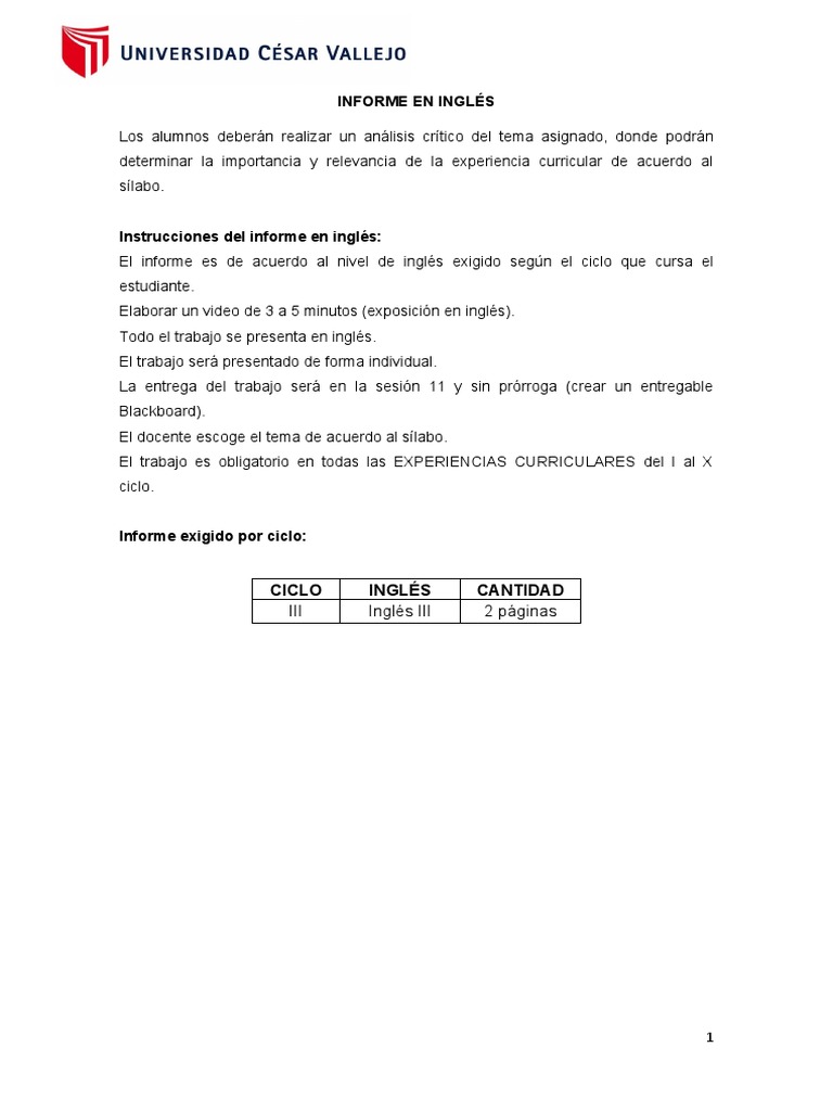 Modelo de Informe en Inglés Escuela de Contabilidad 2023 - I Familia | PDF