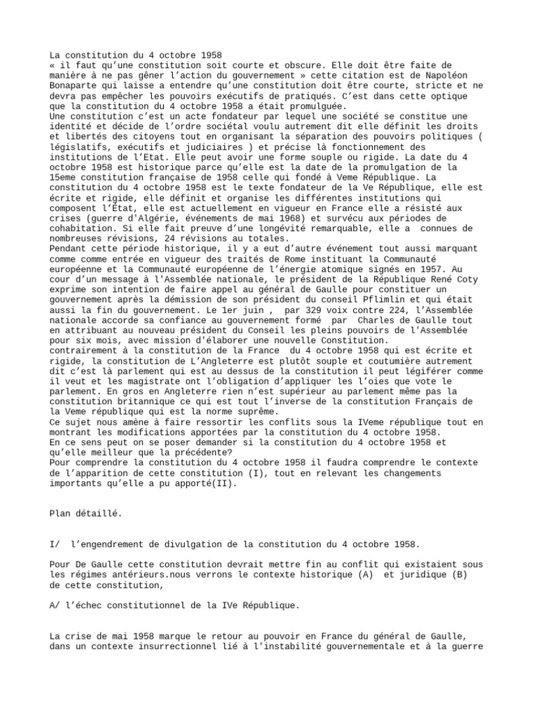 La Constitution du 4 octobre 1958 | PDF | Constitution | Chartes politiques