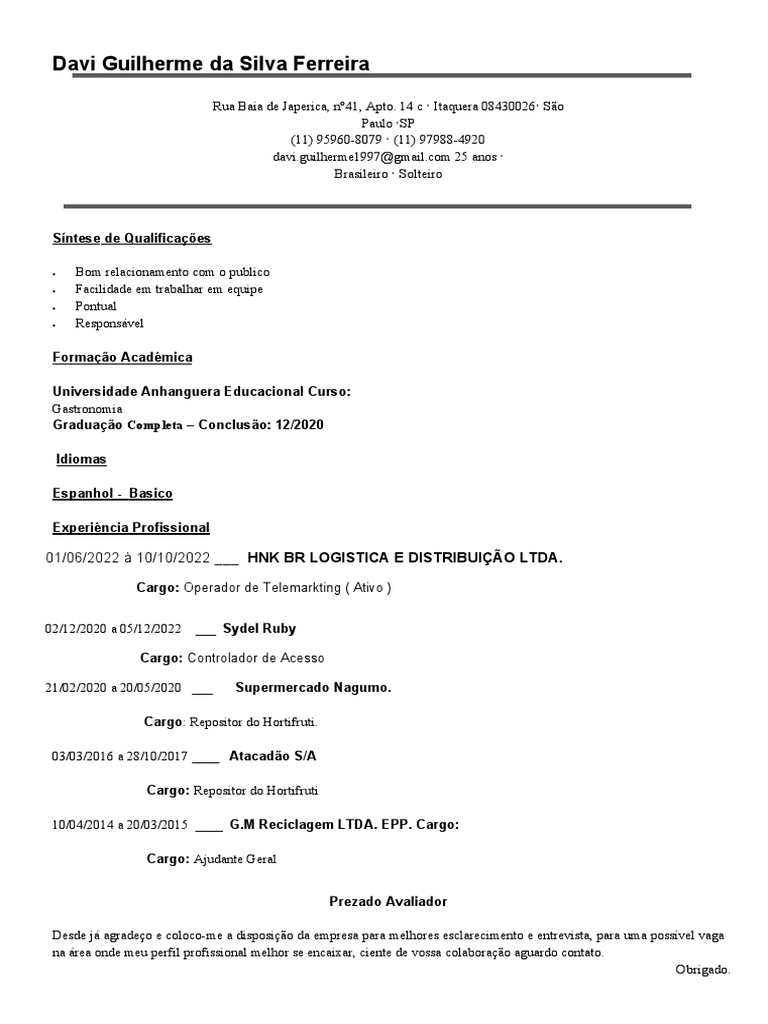 Currículos Atualizado 2022 | PDF