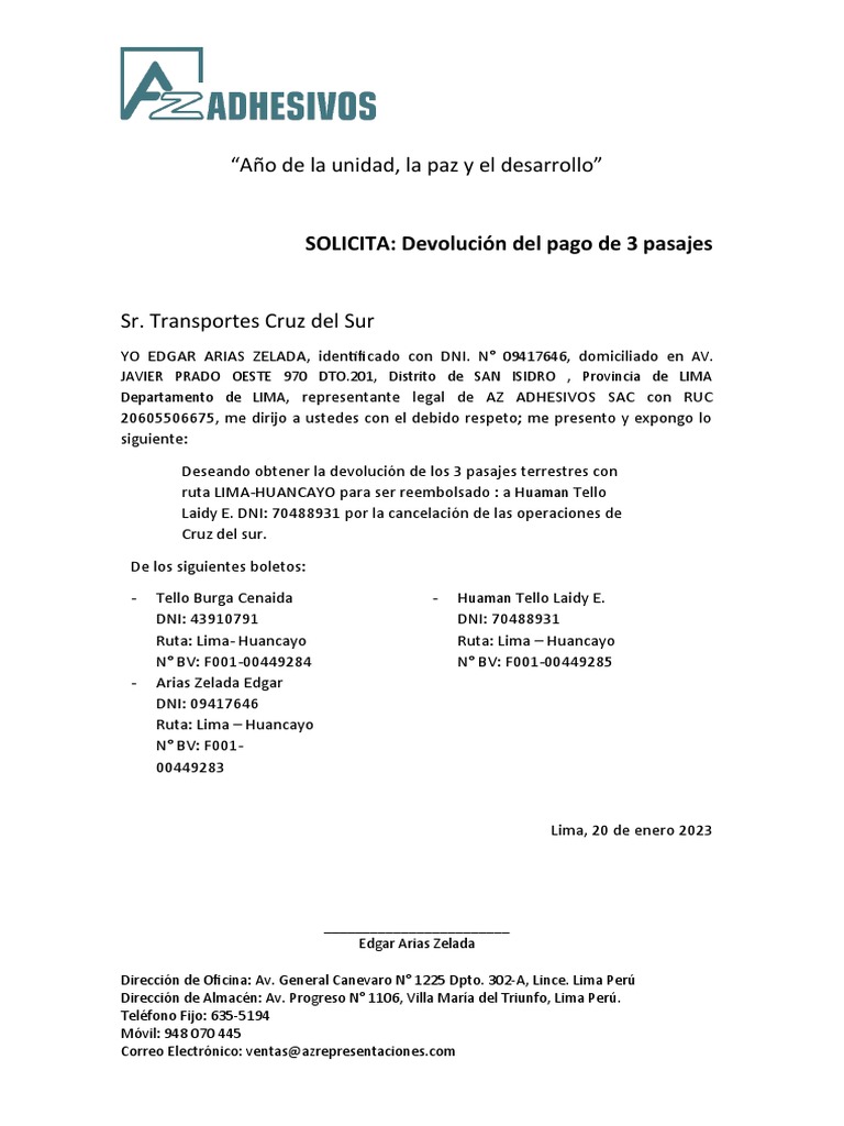 Solicitud de Devolución de Pasajes | PDF