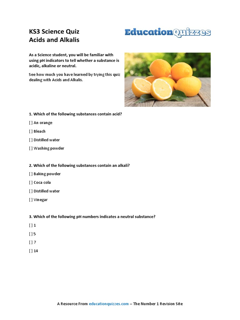 KS3 Science - Acids and Alkalis | PDF | Acid | Ph