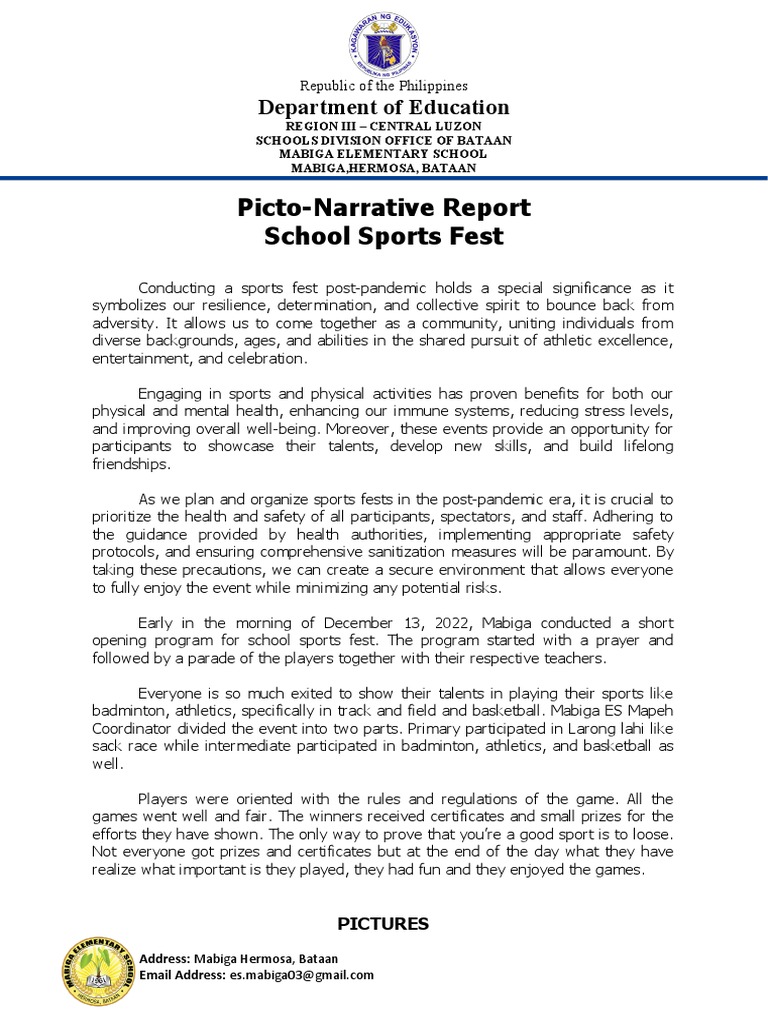 Narrative Report On School Sports Fest | PDF