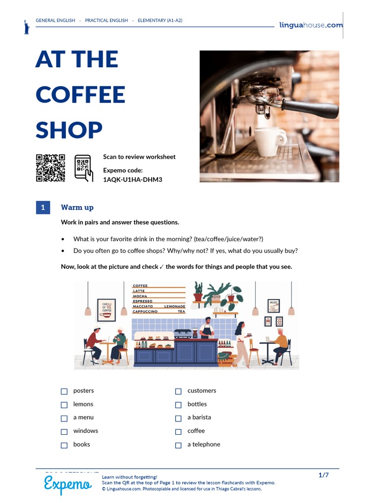 At The Coffee Shop American English Teacher | PDF | Drink | Coffeehouse