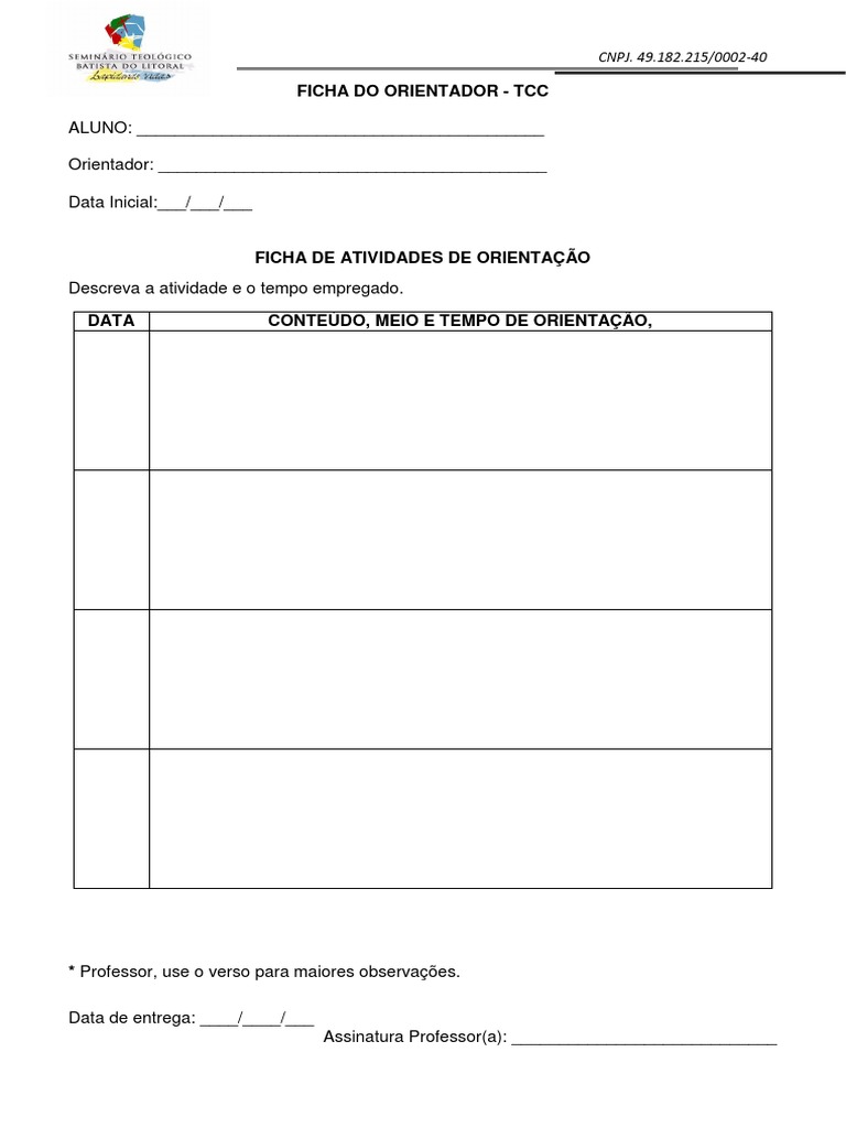 Ficha de Orientação TCC - Orientador | PDF