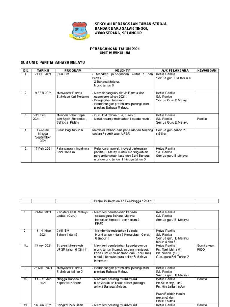 Perancangan Takwim 2021 | PDF
