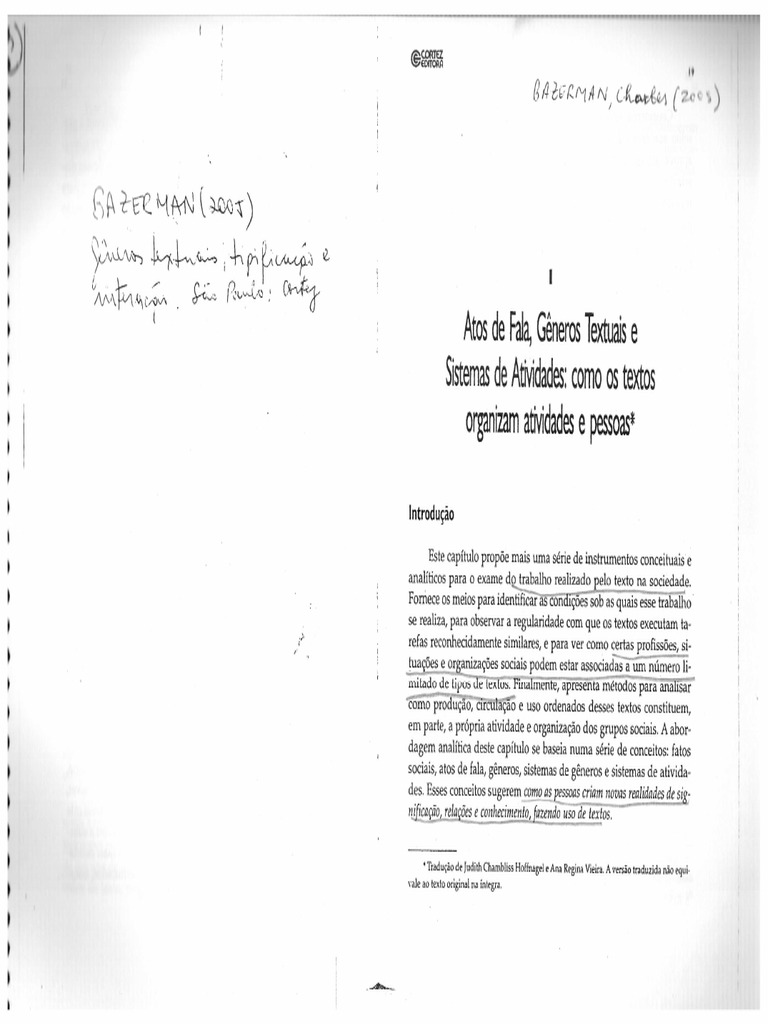 Bazerman Atos de Fala Generos Textuais e Sistemas de Atividade | PDF