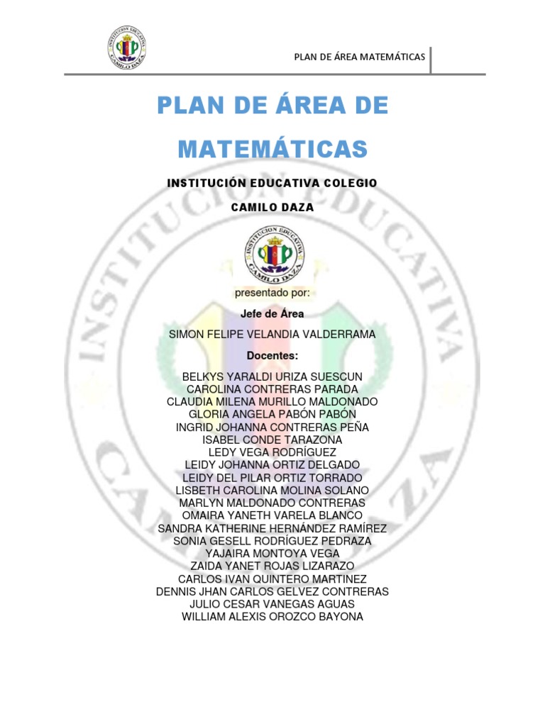 Plan de Area de Matematicas 2020 1 | PDF