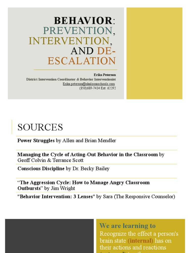 Behavior - Prevention, Intervention, and De-Escalation Pt. 1 | PDF ...