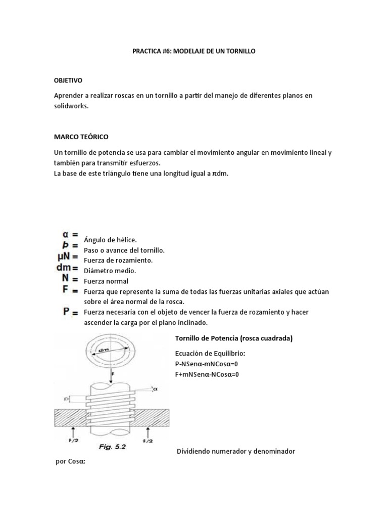 Modelado de Tornillo en SolidWorks | PDF | Fricción | Tornillo