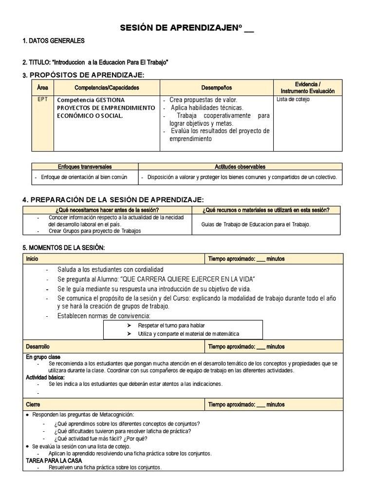 Sesiones de Aprendizaje | PDF