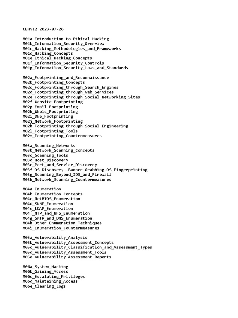 Cehv12 Topics 20230627 | PDF