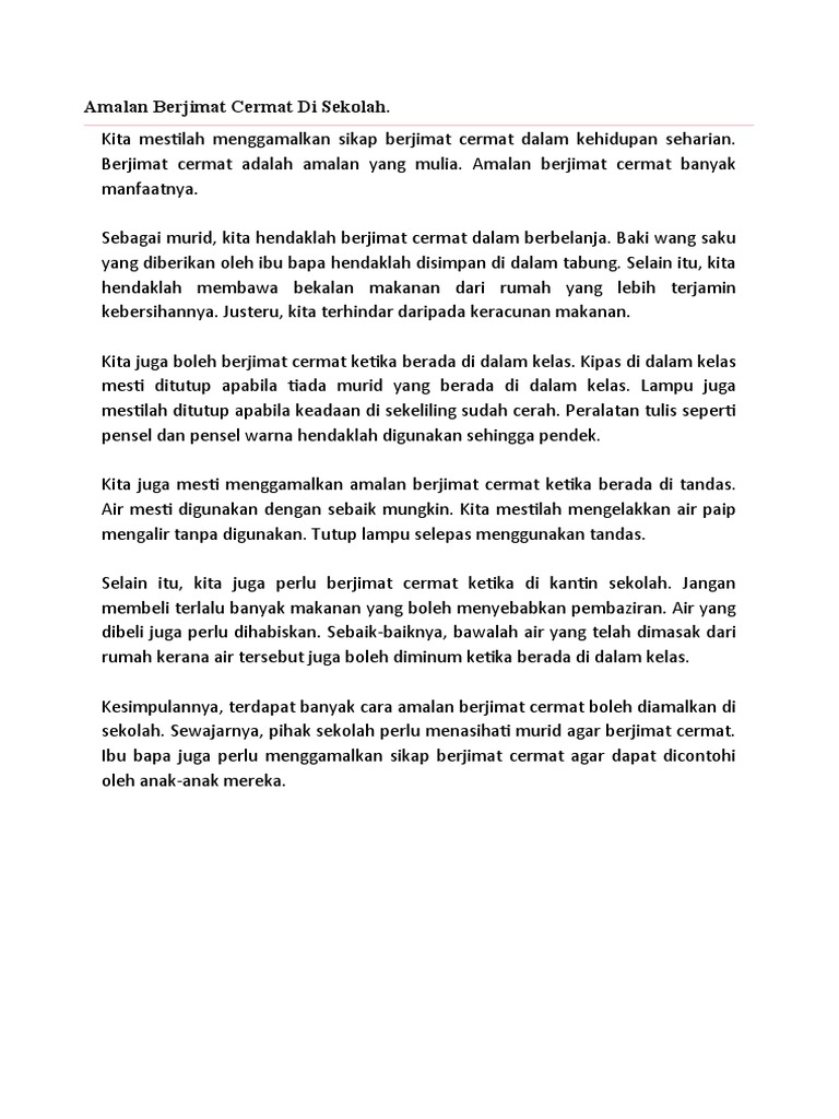 Amalan Berjimat Cermat Di Sekolah | PDF
