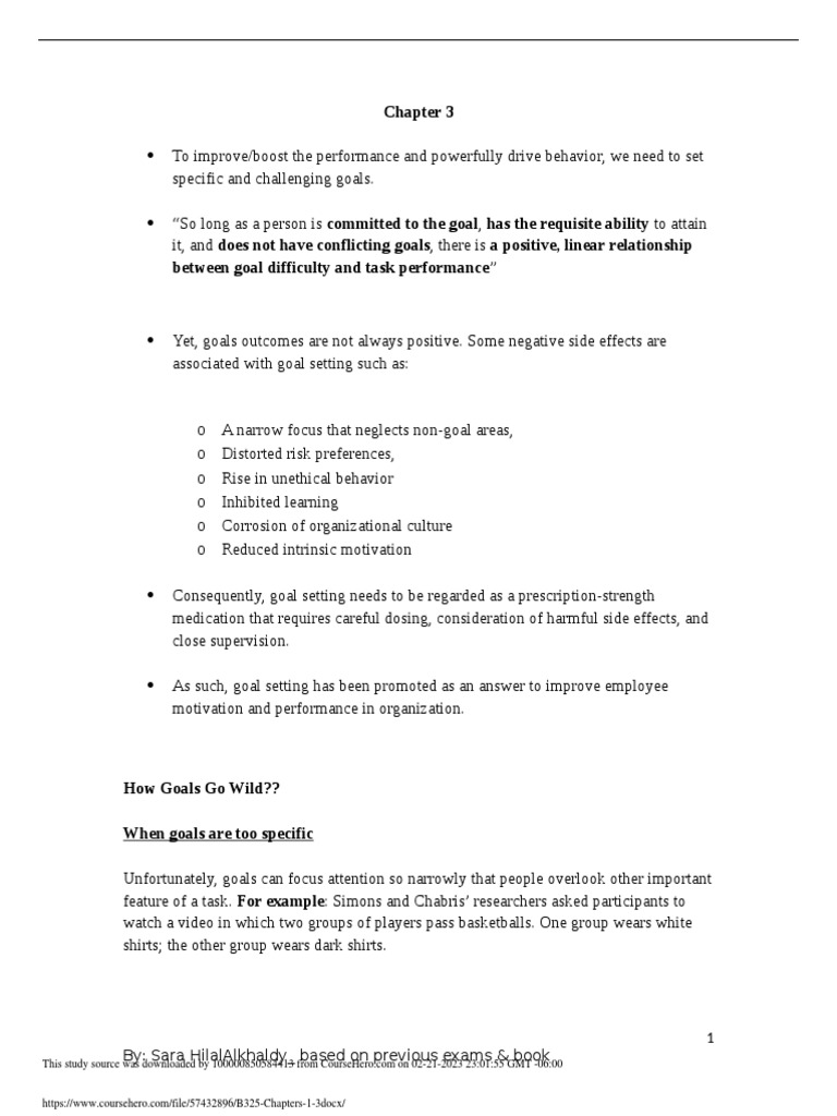 B325 Chapters 1 3 | PDF | Goal Setting | Goal